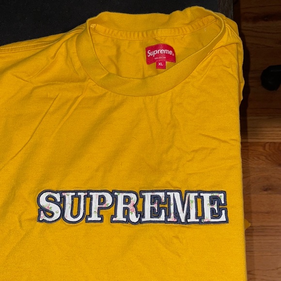 Supreme | Shirts | Yellow Supreme T Shirt With Floral Font Xl | Poshmark